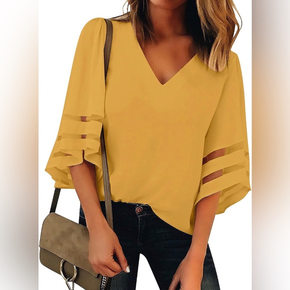 LookBookStore | Tops | Mustard Yellow Flowy Sleeve Blouse | Poshmark